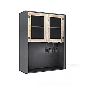 Holaki Wine Bar Cabinet,Kitchen Hutch Storage Cabinet with Sliding Barn Door and Shelves,Farmhouse Sideboard and Buffet Cabinet with Wine Rack,Coffee Bar Cabinet for Living,Dining Room,Kitchen(Black)