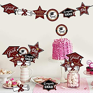 Graduation Cutouts 36 Pack 2023 Graduation Party Decorations Congrats Grad Cap Shaped DIY Cut-Outs (Maroon)