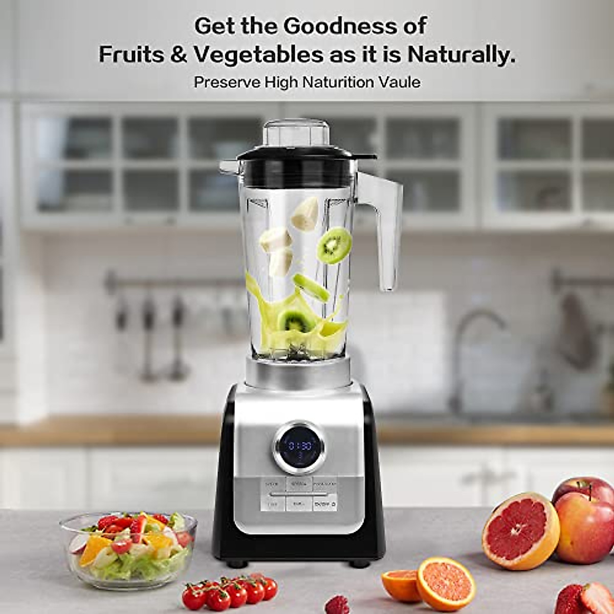 Potlimepan Professional Countertop Blenders, 1300W & 72 oz Smoothie Maker Blender, Stainless Steel Blenders, Ice Crushing, Juicer, Smoothie, Soymilk, Silver