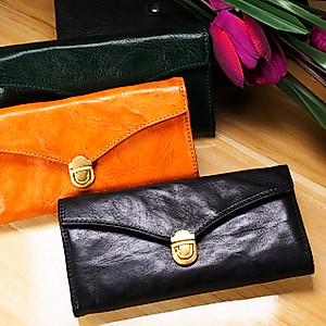 Ancicraft Womens Wallet Leather Purse Fashion For Women Phone Cards with Vintage Clasp Coin Pocket (Black)