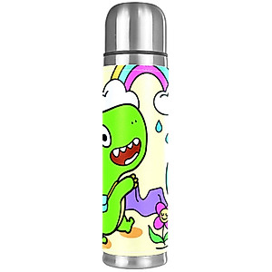 Stainless Steel Leather Vacuum Insulated Mug Dinosaur Thermos Water Bottle for Hot and Cold Drinks Kids Adults 16 Oz