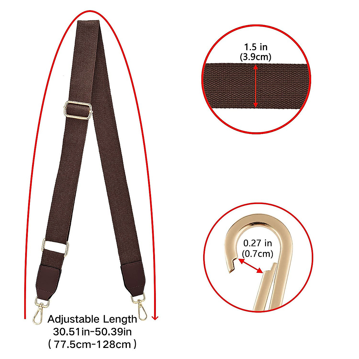DEVPSISR Wide Shoulder Purse Strap Replacement Adjustable Belt Canvas Bag Crossbody Handbag (Leather Buckle-Brown)