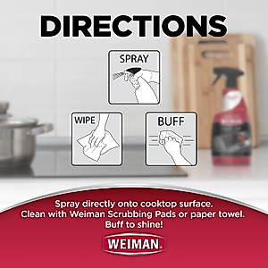 Weiman Daily Cooktop Cleaner with Microfiber Cloth Included for Glass Ceramic and Induction Cook Tops, 22oz