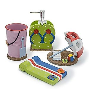 Smilewares Fun Beach Theme Bath Accessories Set (4-Piece) Includes soap Dispenser, Tumbler, Holder and Dish.