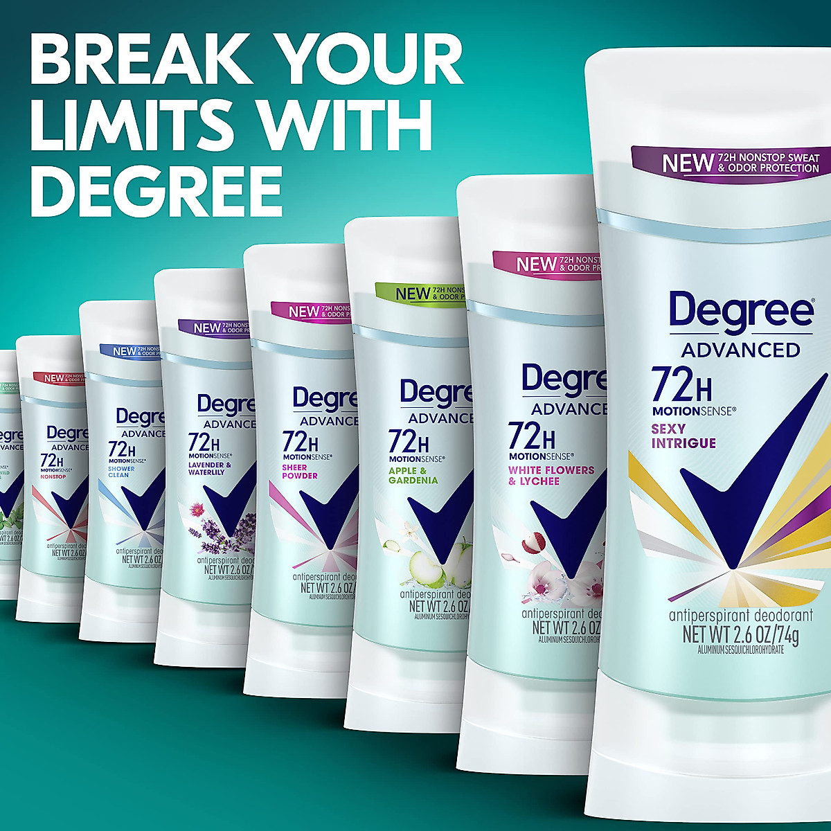 Degree Advanced MotionSense Antiperspirant Deodorant 4 Count 72-Hour Sweat And Odor Protection Sexy Intrigue Antiperspirant Deodorant For Women With MotionSense Technology 2.6oz
