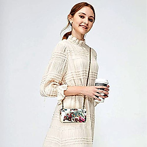 XGrand Crossbody Wallet Case iPhone 13 Pro Max 6.7 inches [3 in 1] Detachable Magnetic Zipper Purse 14 Card Slots Pocket Crossbody Chain Wrist Strap Clutch Leather Wallet Cases - White, White Floral