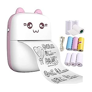 KGG Portable Mini Printer Pocket Wireless Bluetooth Thermal Printers with 9 Rolls Printing Paper for Photo Receipt Label Memo Wrong Question Notes QR Code Inkless Printing with iOS Android APP Pink