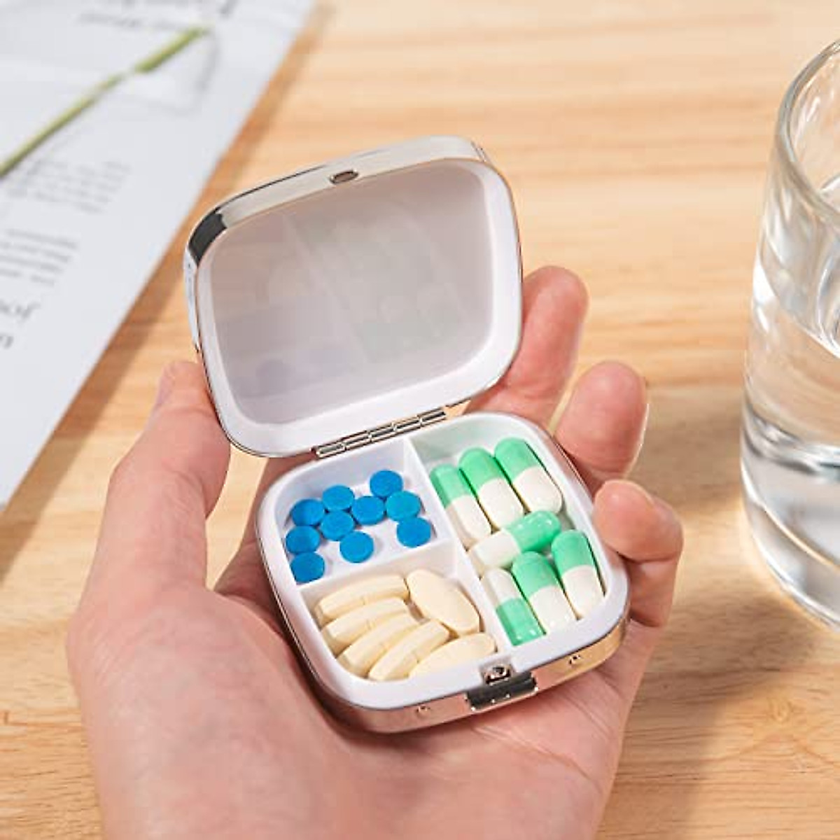 Portable Mini Metal Travel Medicine Box/3 Compartments (Square silver)