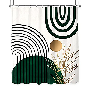 KOMLLEX Green Chic Abstract Shower Curtain for Bathroom Decor 60Wx72H Inches Boho Leaves Tropical Mid Century Simple Minimalist Fancy Modern Fabric Waterproof Polyester 12 Pack Hooks
