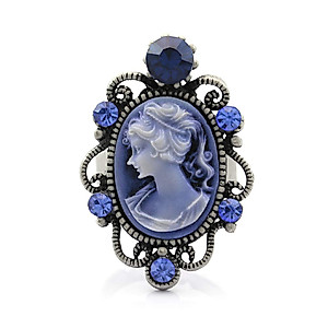 Soulbreezecollection Navy Blue Cameo Ring Adjustable Band Women Fashion Jewelry