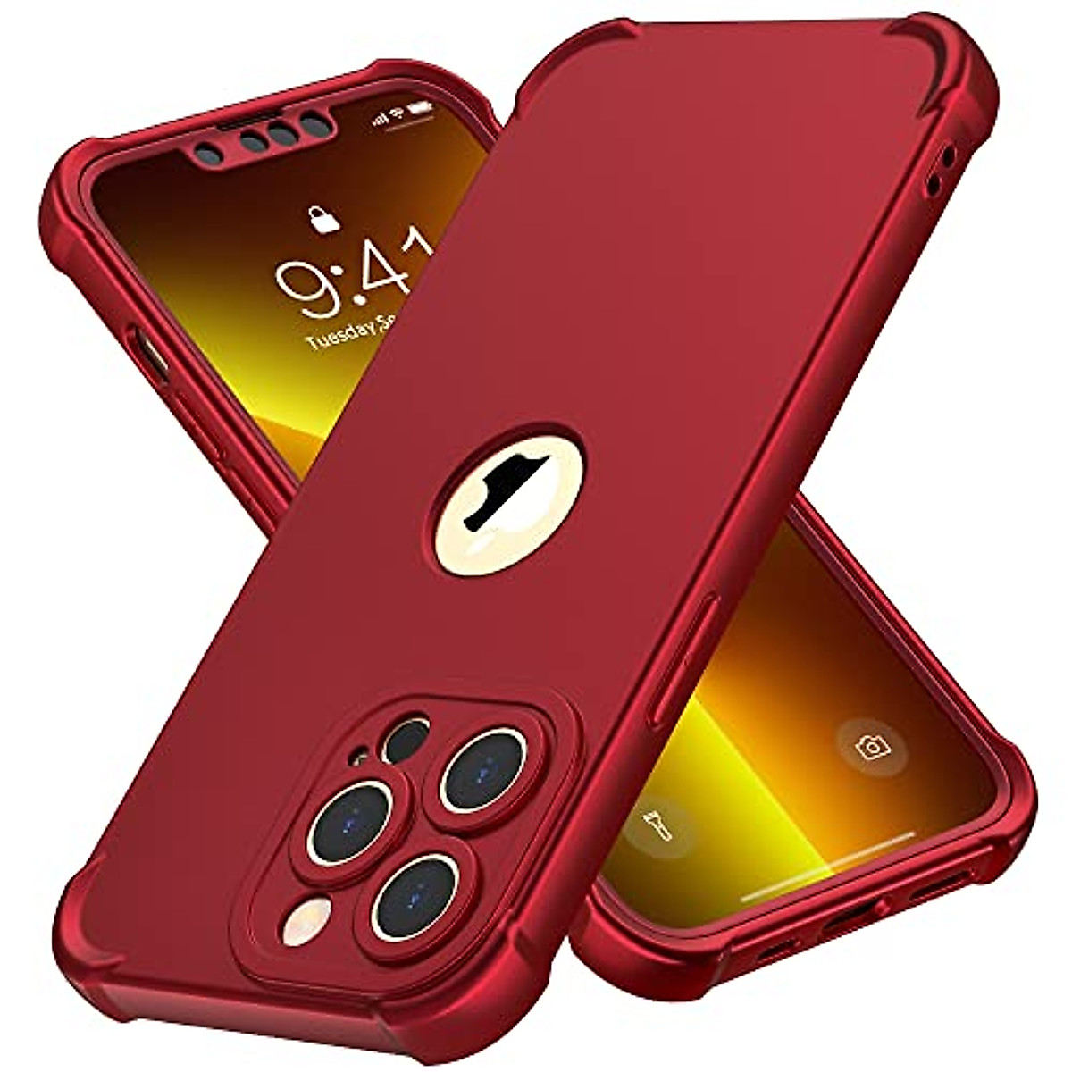 ORETECH for iPhone 13 Pro Max Case, with [2 x Screen Protectors] [15 Ft Military Grade Drop Test] [Camera Protection] 360° Shockproof Slim Thin Phone Case for iPhone 13 Pro Max Cover 6.7" - Red