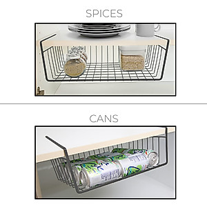 Smart Design Undershelf Storage Basket - Medium - Snug Fit Arms - Steel Metal Wire - Rust Resistant - Under Shelves, Cabinet, Pantry, and Shelf Organization - 16 x 5.5 Inch - Charcoal Gray