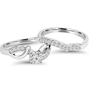 3/4CT Diamond Engagement Wedding Ring Set 10K White Gold - Size 8.5