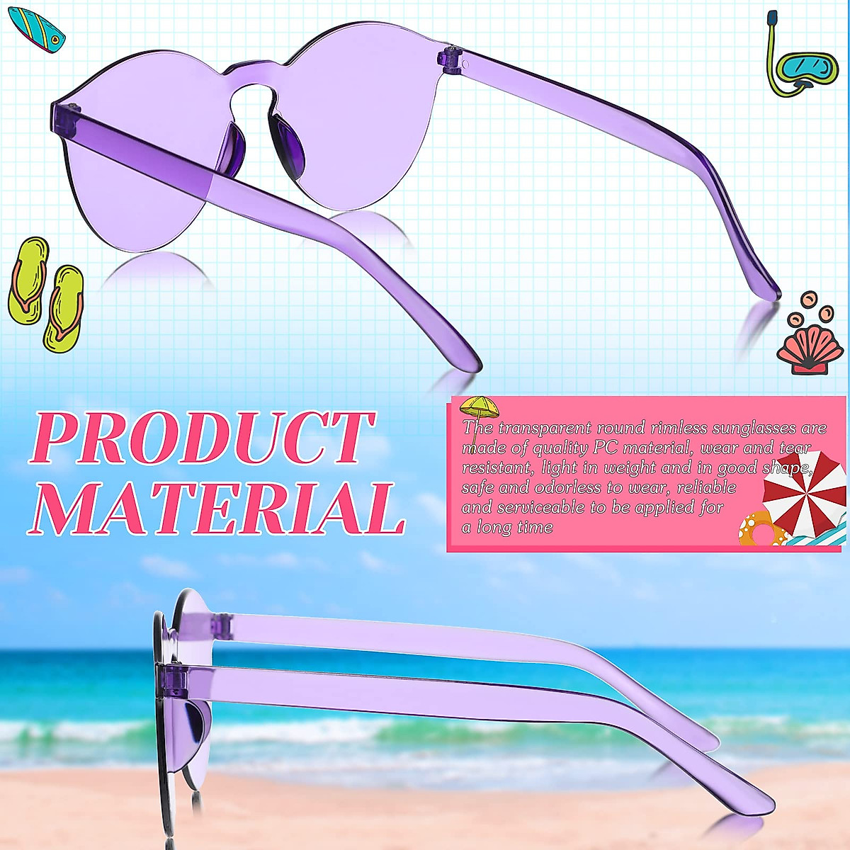 8 Pairs Rimless Sunglasses Colored Glasses Round Frameless Sunglasses Transparent Tinted Glasses Candy Color Sunglasses for Women Girls