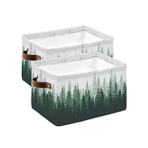 Large Storage Baskets Bins 2 Pack Green Ombre Collapsible Storage Box Laundry Organizer for Closet Shelf Nursery Kids Bedroom Primeval Forest Modern Abstract Art Aesthetics