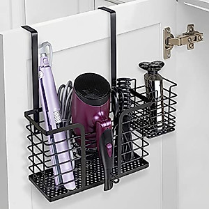 RedCall Hair Tool Organizer with Additional Basket,Hanging Metal Hair Dryer Holder Storage Cabinet Door Countertop Stand,Blow Dryer Holder Wall Mount,Hot Tools Organizer Bathroom Curling Iron Holder