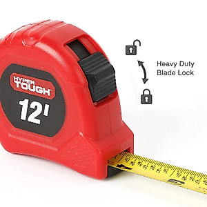Hyper Tough 12' Tape Measure Nylon-Coated Blade | Belt Clip | Fractional Read