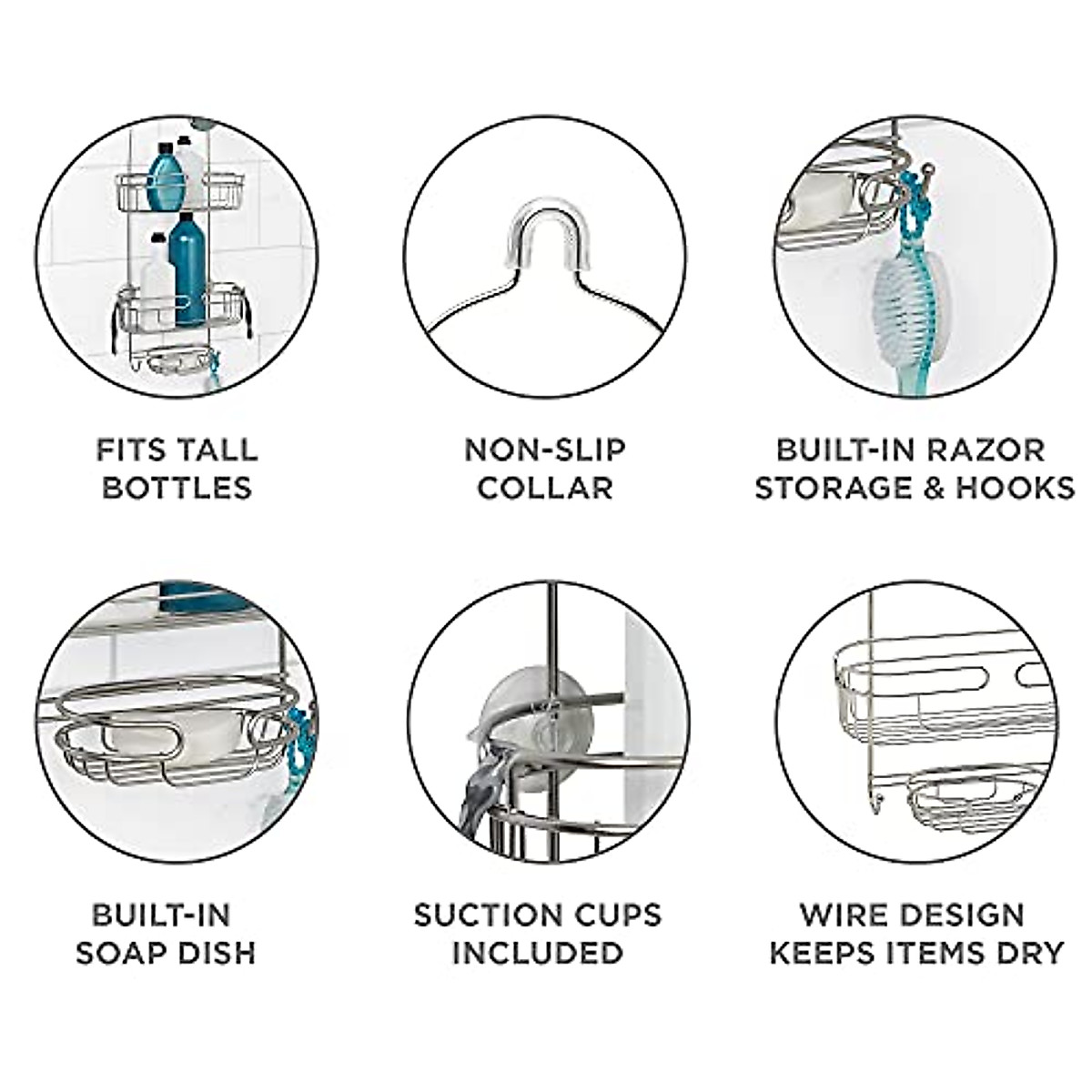 Zenna Home Shower, Stainless Steel Over-The-Showerhead Caddy, 2 Shelves with Soap Dish