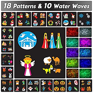 Animation Projector Lights,18 Slides/72 Patterns 2 in 1 Moving Pattern Projection Lights Landscape Lights Waterproof Outdoor Indoor for Holidays Halloween Parties Decoration