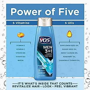 VO5 Mens 3-IN-1 Shampoo Conditioner and Body Wash - 12.5 Oz - Ocean Surge - 5 Essential Vitamins to Help Nourish and Hydrate Your Hair and Skin- Vitamin A, H, C, B5 and B3