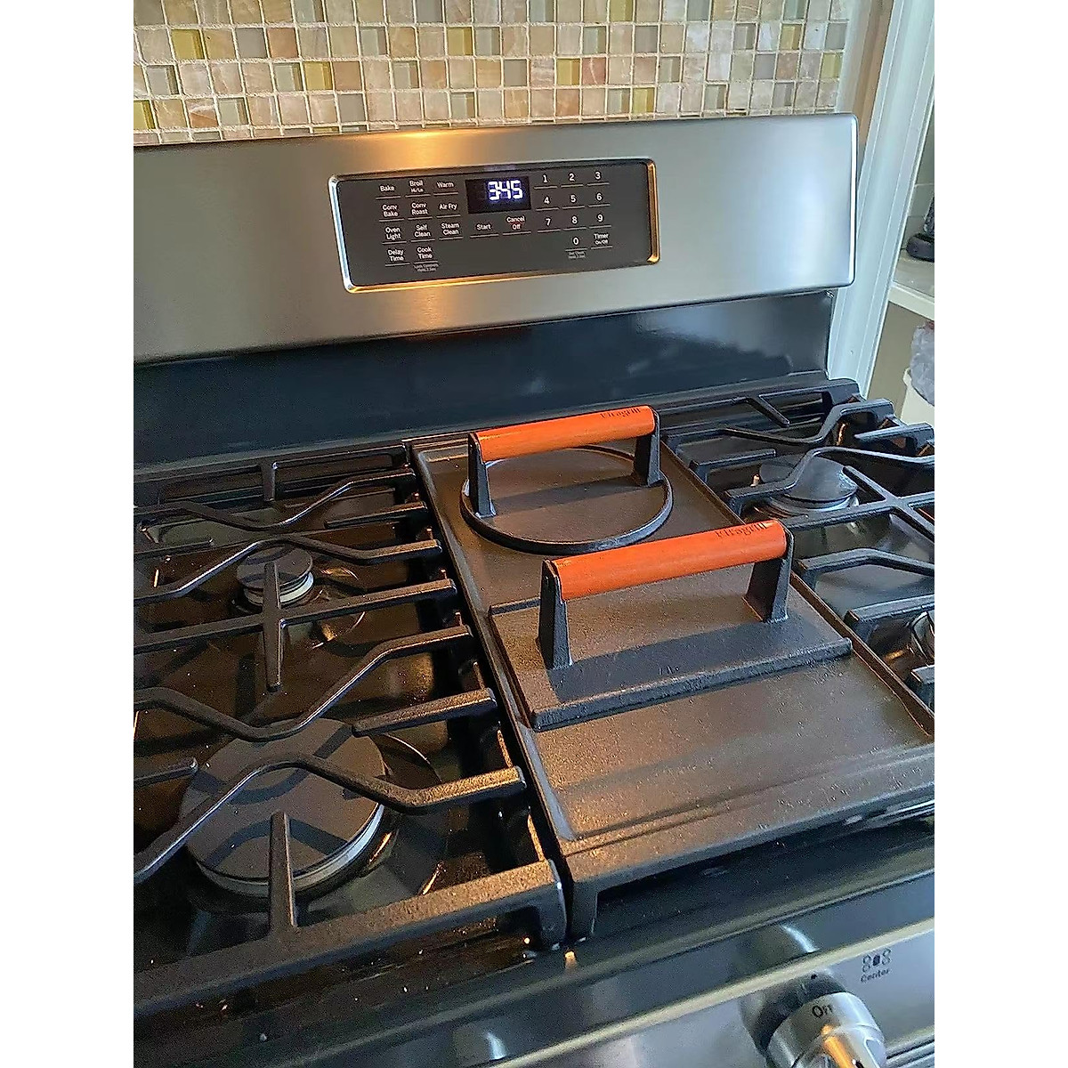 Firsgrill Burger Press 7.08" Round,Heavy-Duty Cast Iron Smash Burger Press Meat Steak With Wood Handle for Blackstone Camp chef Pitboss Weber Griddle Grills(Round)