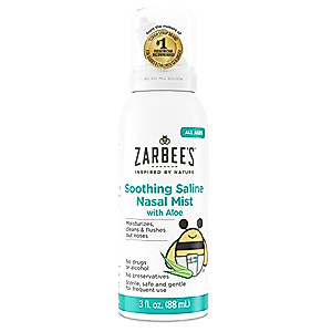 Zarbee's Baby Nasal Saline Spray, Soothing Sterile Mist with Aloe, Newborns & Up, Cleansing Nose Relief, 3Fl Oz