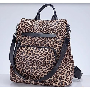 Women Backpack Purse Fashion PU Leather Casual Backpack Shoulder Bag Travel Daypack (Leopard-Brown)