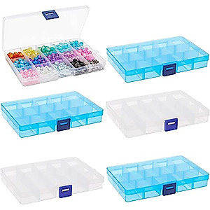 6 Pack Plastic Jewelry Organizer Box with Labels and Dividers for Custom Organization (7 x 4 x 1 in)