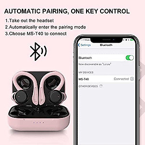 Pink Wireless Earbuds with Earhooks Running Ear Buds Bluetooth Workout Headphones in Ear Noise Cancellling Adjustable Small Mini Sleep Earphones with Mic Stereo Waterproof Android Headset for Sport