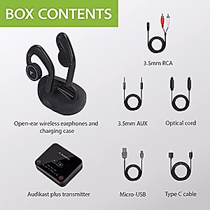 Avantree Candid - Open-Ear Wireless Earbuds & Bluetooth Transmitter for TV Watching with Loud & Clear Sound, Nonadjustable Earhooks Headphones