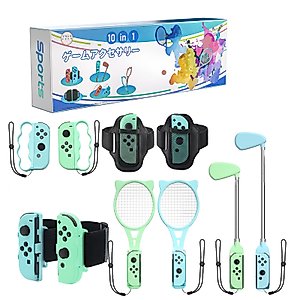 Nintendo Switch Sports Accessories, Nintendo Switch Sports Leg Strap, Switch Wrist Straps, Switch Boxing Grips, Switch Tennis Racket and Switch Golf Club - Blue and Green