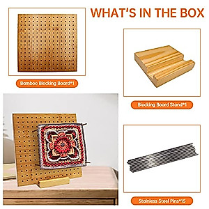 Iswabard Crochet Blocking Board Handcrafted Knitting Blocking Mat for Knitting Crochet and Granny Squares, Full Kit with 15 Stainless Steel Rod Pins, Gifts for Mothers, Grandmothers, 7.7 x 7.7 inches