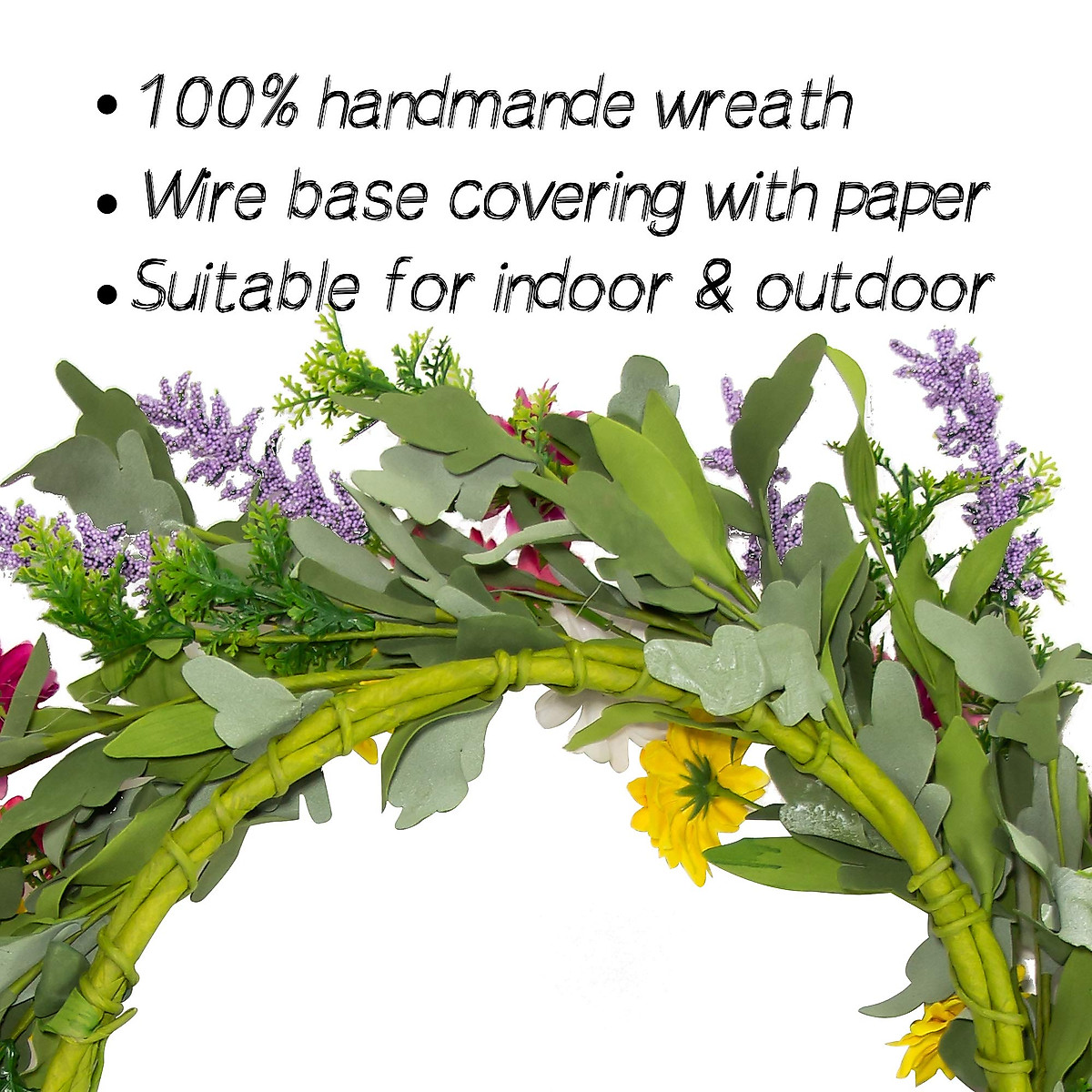 LAVERNE'S FLOWER 20" Spring Wreath for Front Door Spring Wreaths Flower Wreath for Outdoor Indoor Window, Floral Summer Garden Wreath