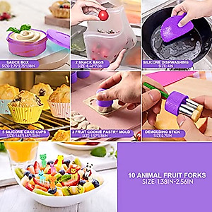 XIANKE 27Pcs Bento Box Lunch Box Kit Purple, 1300ML Lunch Container for Kids/Adults, Durable Leak-proof Box 4 Compartments with Spoon Fork Bag Accessories, Microwave Dishwasher Freezer Safe,BPA-Free