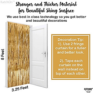 KatchOn, XtraLarge Champagne Gold Backdrop - 6.4x8 Feet, Pack of 2 | Gold Streamers for New Years Decorations | Gold String Backdrop for Gold New Years Eve Party Supplies 2024 | Golden Birthday Decor