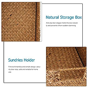 Housoutil 1pc Water Hyacinth Storage Baskets, Woven Basket with Carrying Handles, Decorative Rectangular Wicker Basket Storage Box for Nursery, Living Room, Bathroom 11.8x7.8x3.9in.