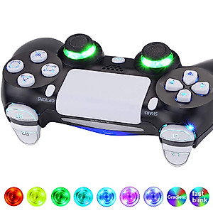 eXtremeRate 7 Colors 9 Modes Button Control DTFS (DTF 2.0) LED Kit, Scarlet Red Classical Symbols Multi-Colors Luminated D-pad Thumbsticks Face Buttons for PS4 Controller - Controller NOT Included