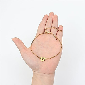 Dainty Heart Initial Bracelet For Women Girls,Classic 14K Gold Plated Chain Letter Charm Bracelet for Women Jewelry Gift