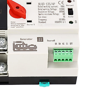 Dual Power Automatic Transfer Switch, NLQ3 125 4P 100A 110V Mini ATS Electrical Selector Switches Din Rail Mounted Dual Power Switch Generator Changeover Switch for Emergency Power