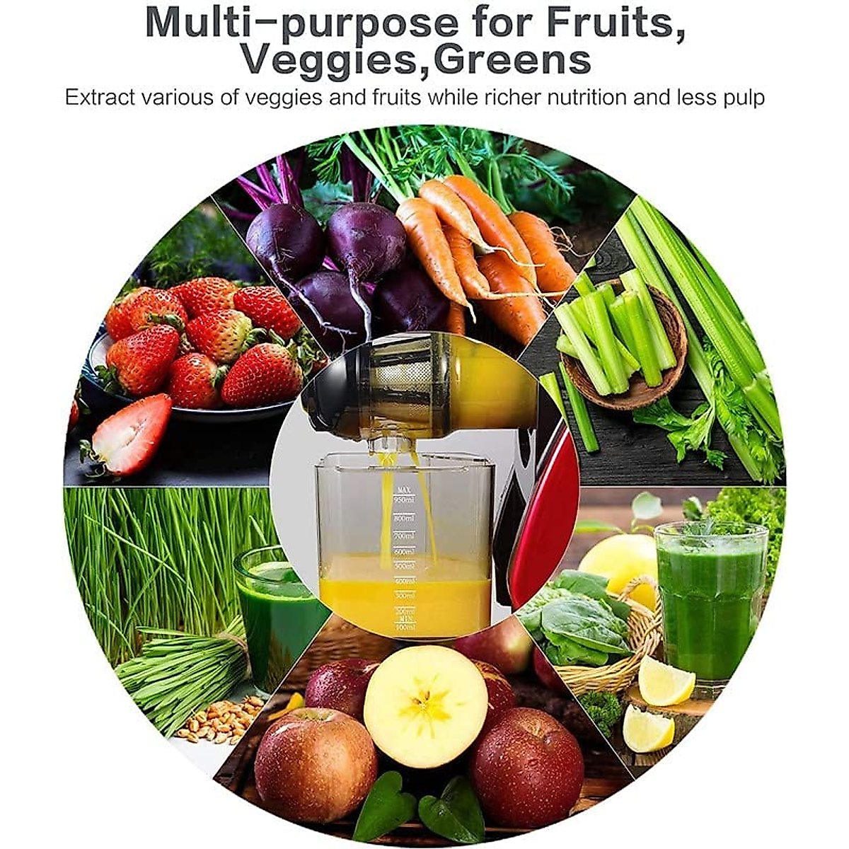 Slow Juicer, Aobosi Slow Masticating Juicer, Cold Press Juicer Machines with Reverse Function, Quiet Motor, High Juice Yield with Juice Jug & Brush for Cleaning