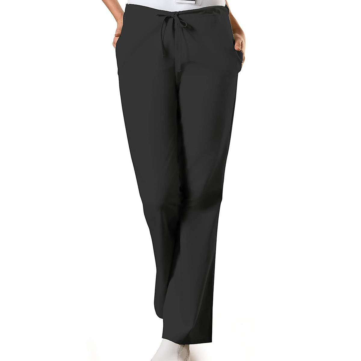 Cherokee Women's Flare Leg Drawstring Scrub Pant, Black, Large Petite