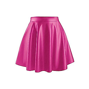MakeMeChic Women's Plus Size Pleated Leather Mini Skirt High Waist A Line Skater PU Leather Short Skirt Hot Pink 4XL
