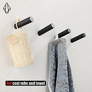 JQK Wall Hooks Black, 304 Stainless Steel Coat Hooks Wall Mounted for Robe Hat Clothes Hanger Towels, Matte Black 4 Pack, RH120-PB-P4