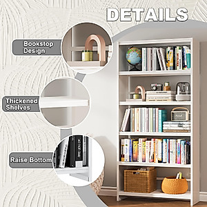 YILFANA 69'' Tall White Bookshelf, Metal Bookshelves and Bookcases, Display Bookshelf with 5 Tier Display Shelves, Large Bookshelf for Study, Library, Office, Corner