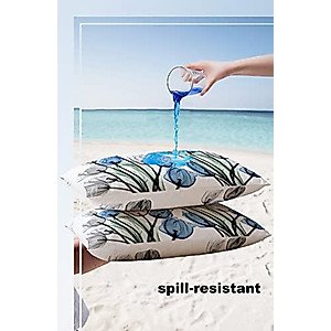 Vandarllin Outdoor Throw Pillows Covers 12X20 Set of 2 Waterproof Gray Blue Tulip Decorative Zippered Lumbar Cushion Covers for Patio Furniture, Spring Summer Flowers Floral