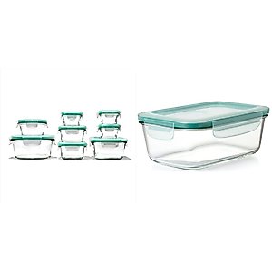 OXO Good Grips 16 Piece Glass Smart Seal Airtight Everyday Container Set & Good Grips 8 Cup Smart Seal Glass Rectangle Container