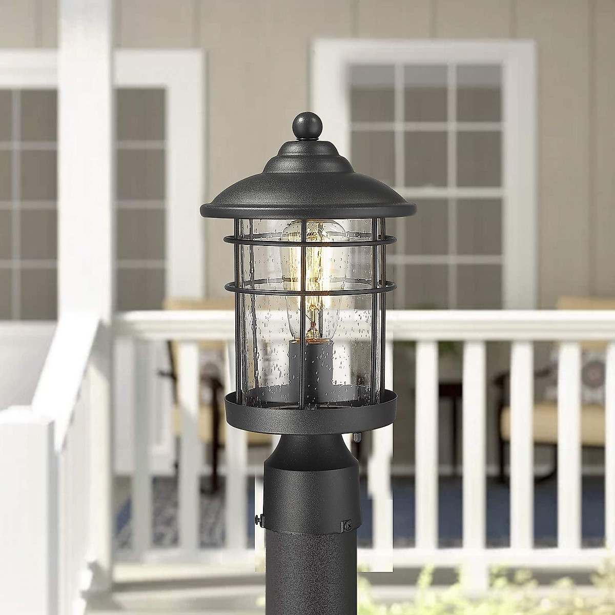 Emliviar 1-Light Outdoor Post Light, Exterior Post Lantern in Black Finish with Seeded Glass, 1803CW2-P