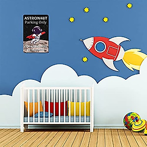 Uflashmi Astronaut Parking Only Sign, Outer Space Room Decor for Boys, Space Themed Bedroom Decor for Boys Kids, Aluminum, 8x12 Inch