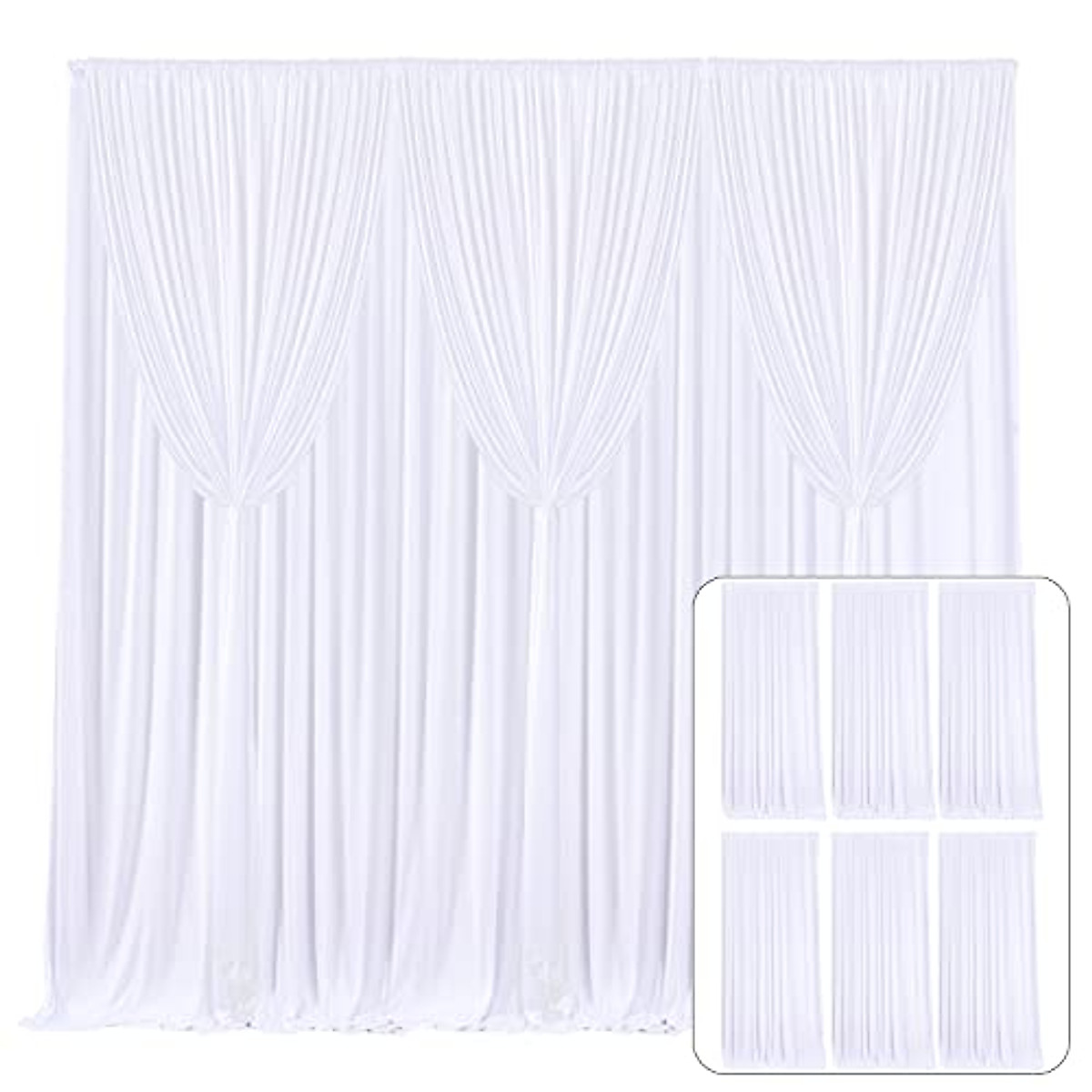 6 Panels White Backdrop Curtain for Parties Wedding Wrinkle Free White Photo Curtains Backdrop Drapes Fabric Decoration for Baby Shower 30ft(W) x 10ft(H)