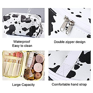 Veki 3 Pieces Set Makeup Bag Waterproof Cosmetic Bag Small Makeup Bags Organizer for Women and Girls with Milk Cow Animal Portable Toiletry Bag Mini Cute style Set Travel Pouch Bags (Cow)